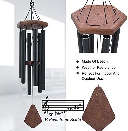 Wind Chimes Outdoor Deep Tone, Wind Chime Outdoor Sympathy Wind-Chime with 6 Tuned Tubes, Elegant Chime for Garden Patio Black Windchimes