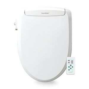 smartbidet sb-100r electric bidet seat for elongated toilets with remote control, stainless steel nozzle with removable nozzle cap, slim and strong design in white