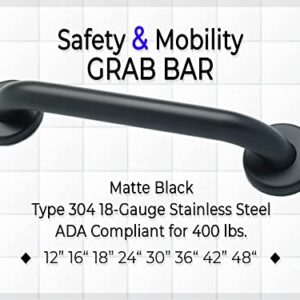 Matte Black 24" Grab Bar for Bathroom Shower Toilet - ADA Safety Handrail/304 Stainless Steel/Smooth