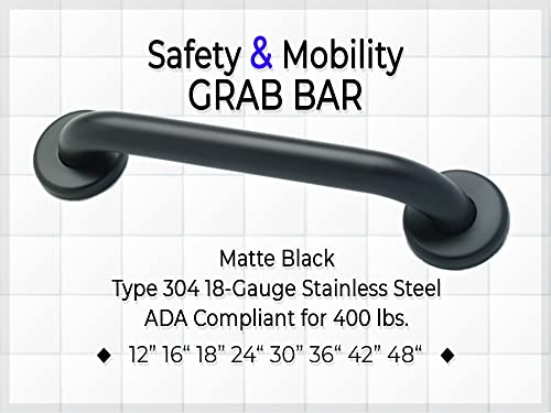 Matte Black 24" Grab Bar for Bathroom Shower Toilet - ADA Safety Handrail/304 Stainless Steel/Smooth