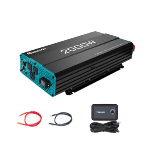 renogy 2000w pure sine wave inverter 12v dc to 120v ac converter for home, rv, truck, off-grid solar power inverter 12v to 110v with built-in 5v/2.1a usb / hardwire port, remote controller