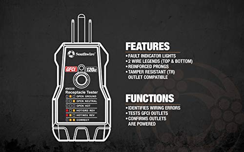 Southwire 40022S Receptacle Tester, Black