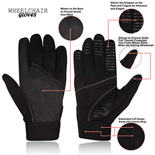 Rebz Wheelchair Disability Mobility Full Finger Gloves Breathable and Non-Slip Material for Good Grip Lightweight Adjustable Strap for Men and Women (Medium)