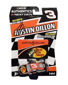 autographed 2022 austin dillon #3 bass pro shops (richard childress racing) next gen nascar authentics wave 02 signed collectible 1/64 scale diecast car with coa