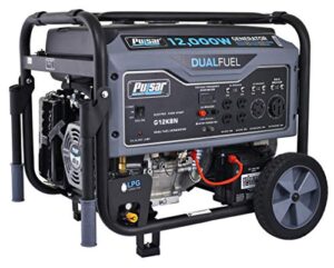 pulsar g12kbn heavy duty portable dual fuel generator - 9500 rated watts & 12000 peak watts - gas & lpg - electric start - transfer switch & rv ready - carb compliant