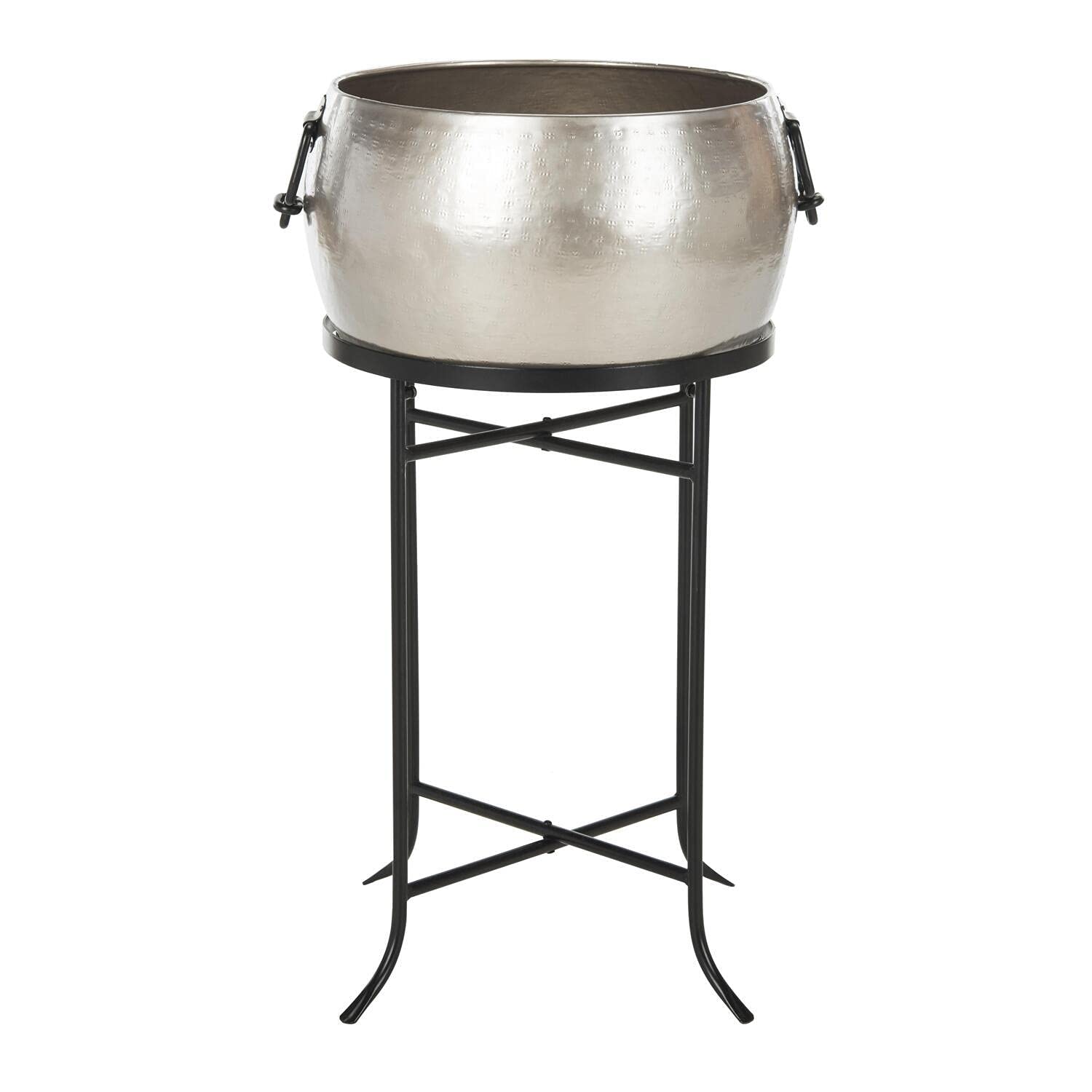 Safavieh PIT2007A Outdoor Collection Azov Pewter and Black Beverage Tub W/Stand Fire Pit