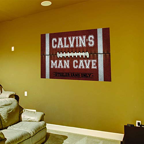 Man Cave Custom Name Wall Decal - Football Themed Personalized Name Man Cave Sports Wall Sticker - Custom Name Sign - Custom Name Stencil Monogram - Game Room Wall Decor