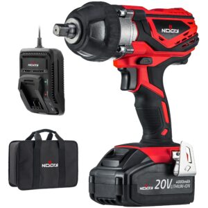 nocry 20v cordless impact wrench kit - 300 ft-lb (400 n.m) torque, 1/2 inch detent anvil, 2700 max ipm, 2200 max rpm, belt clip; 4.0 ah battery, fast charger & carrying case included