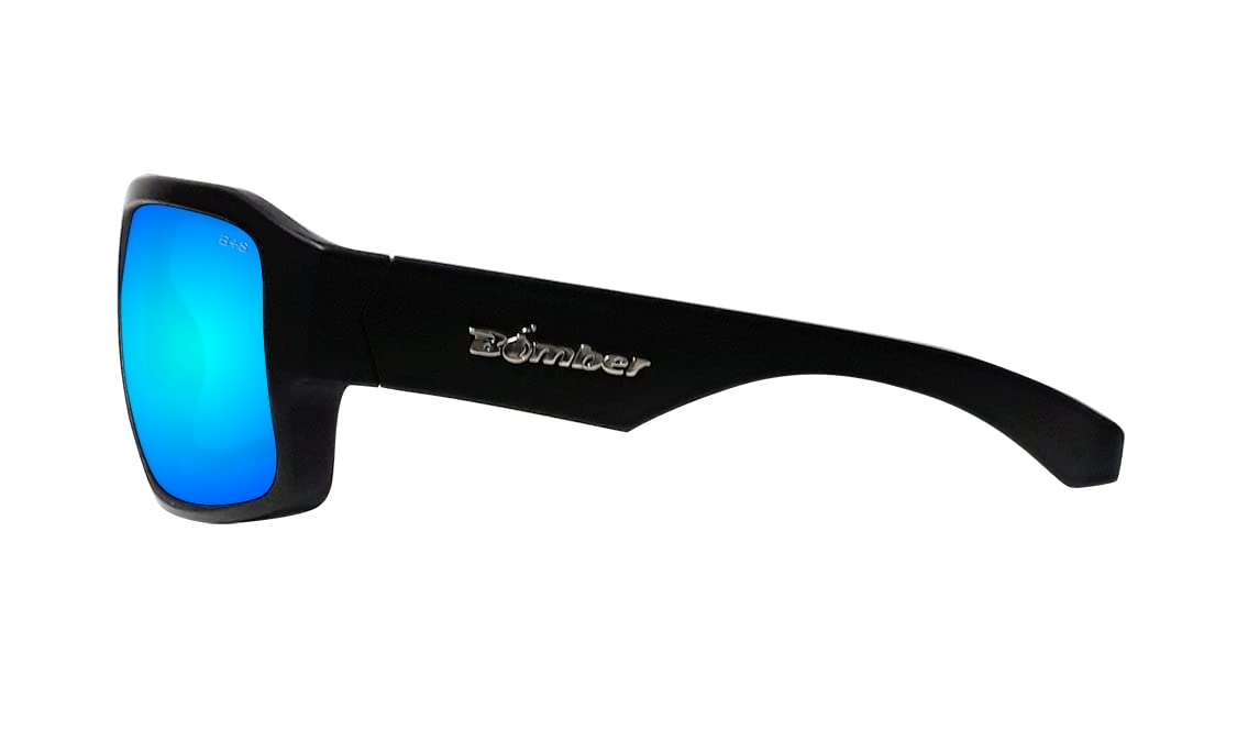 BOMBER Mens Safety Sunglasses, Matte Black Frame with Ice Blue Mirror Safety Sunglass Lens, Non-Slip Foam Lining, ANSI Z87+ Compliant, UV Protection - M103ICE