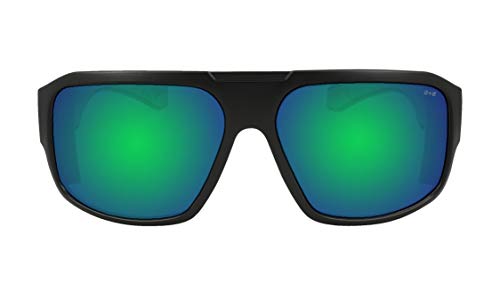 BOMBER MEGA Bomb M103GM Safety Sunglasses for Men with Matte Black frame, Green Mirror Safety Sunglass lens, Non-Slip foam lining, ANSI Z87+ Compliant, UV Protection - M103GM