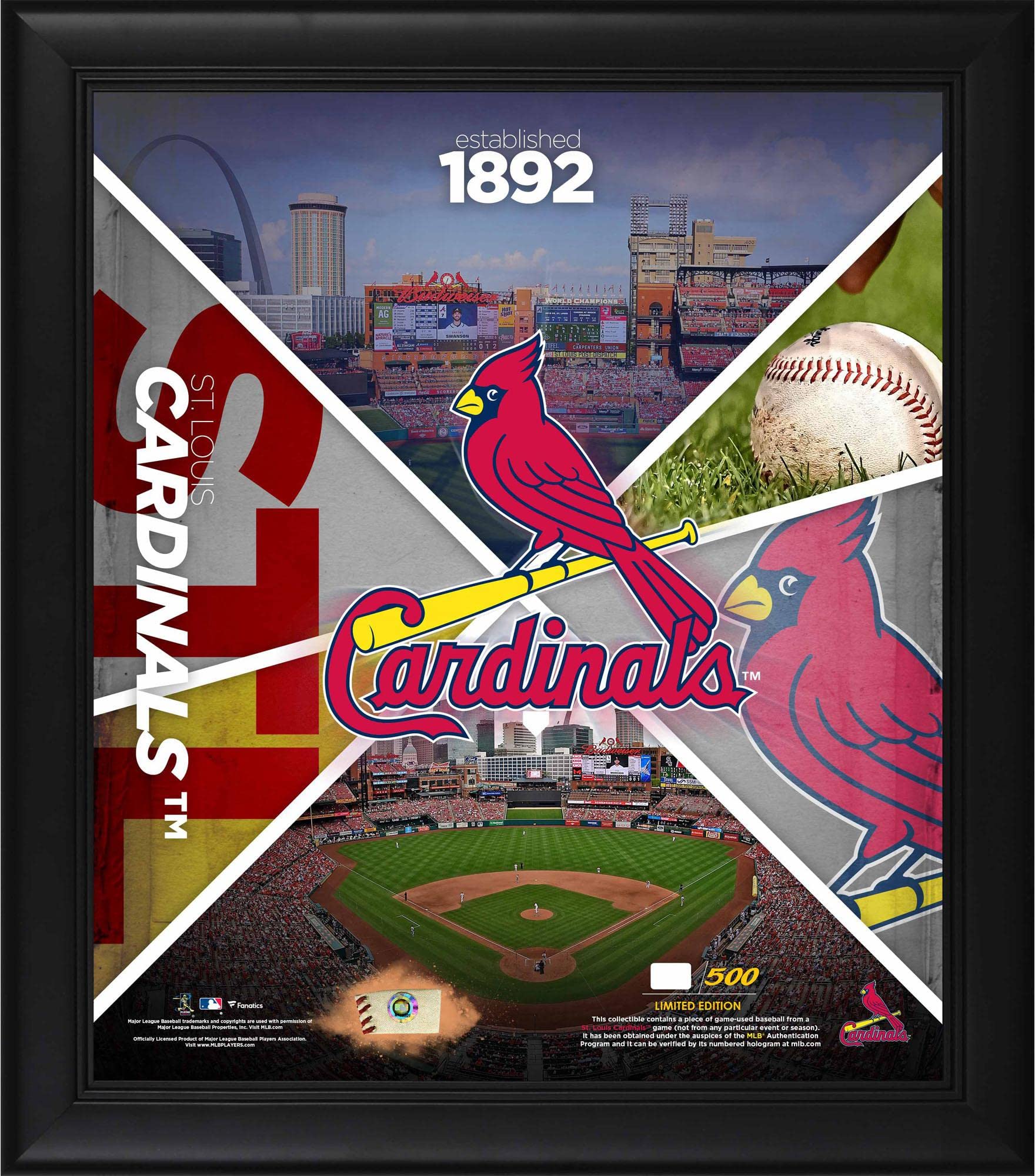 St. Louis Cardinals Framed 15" x 17" Team Impact Collage with a Piece of Game-Used Baseball - Limited Edition of 500 - MLB Game Used Baseball Collages