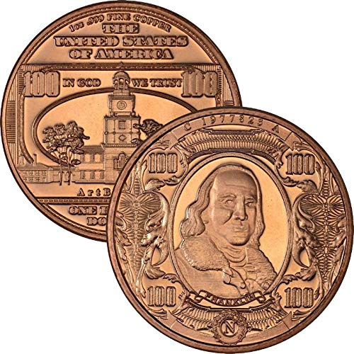 Jig Pro Shop Bank Note Series 1 oz .999 Pure Copper Round/Challenge Coin ($100 Ben Franklin)