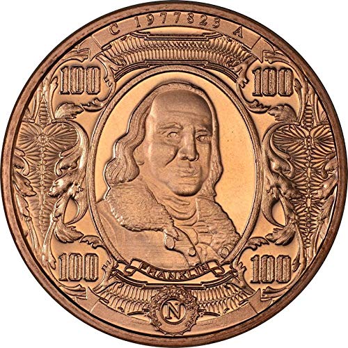 Jig Pro Shop Bank Note Series 1 oz .999 Pure Copper Round/Challenge Coin ($100 Ben Franklin)