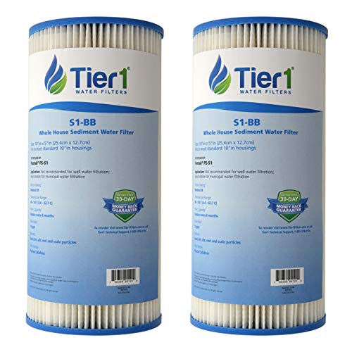 Tier1 20 Micron 10 Inch x 4.5 Inch | 2-Pack Resin Impregnated Pleated Cellulose Whole House Sediment Water Filter Replacement Cartridge | Compatible with Pentek S1-BB, W20CLHD, Home Water Filter