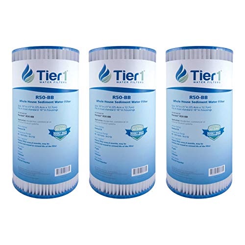 Tier1 50 Micron 10 Inch x 4.5 Inch | 3-Pack Pleated Polyester Whole House Sediment Water Filter Replacement Cartridge | Compatible with Pentek R50-BB, 155053-43, SPC-45-1050, Home Water Filter