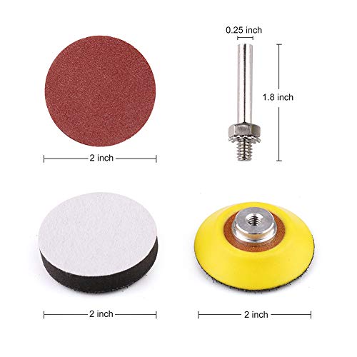 2 Inch Sanding Discs Kit, 100PCS 60-3000 Grit Sandpaper with 1/4" Shank Backing Plate and Soft Foam Buffering Pad, for Drill Grinder Rotary Tool, Hook and Loop Sand Paper Assortment Pack