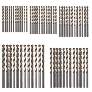 60 pcs,hss twist drill bits, 1/16", 5/64", 3/32", 7/64", 1/8" [12pcs for each],drilling on mild steel, copper, aluminum, zinc alloy (m2 black and gold finish)