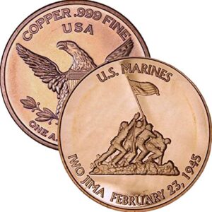 private mint 1 oz .999 pure copper round/challenge coin (u.s. marines - iwo jima)