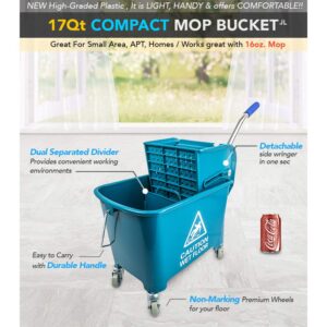 Compact Mini Mop Bucket w/Side Press Wringer 17 QT Yellow, Blue & Green by janiLink (Green)