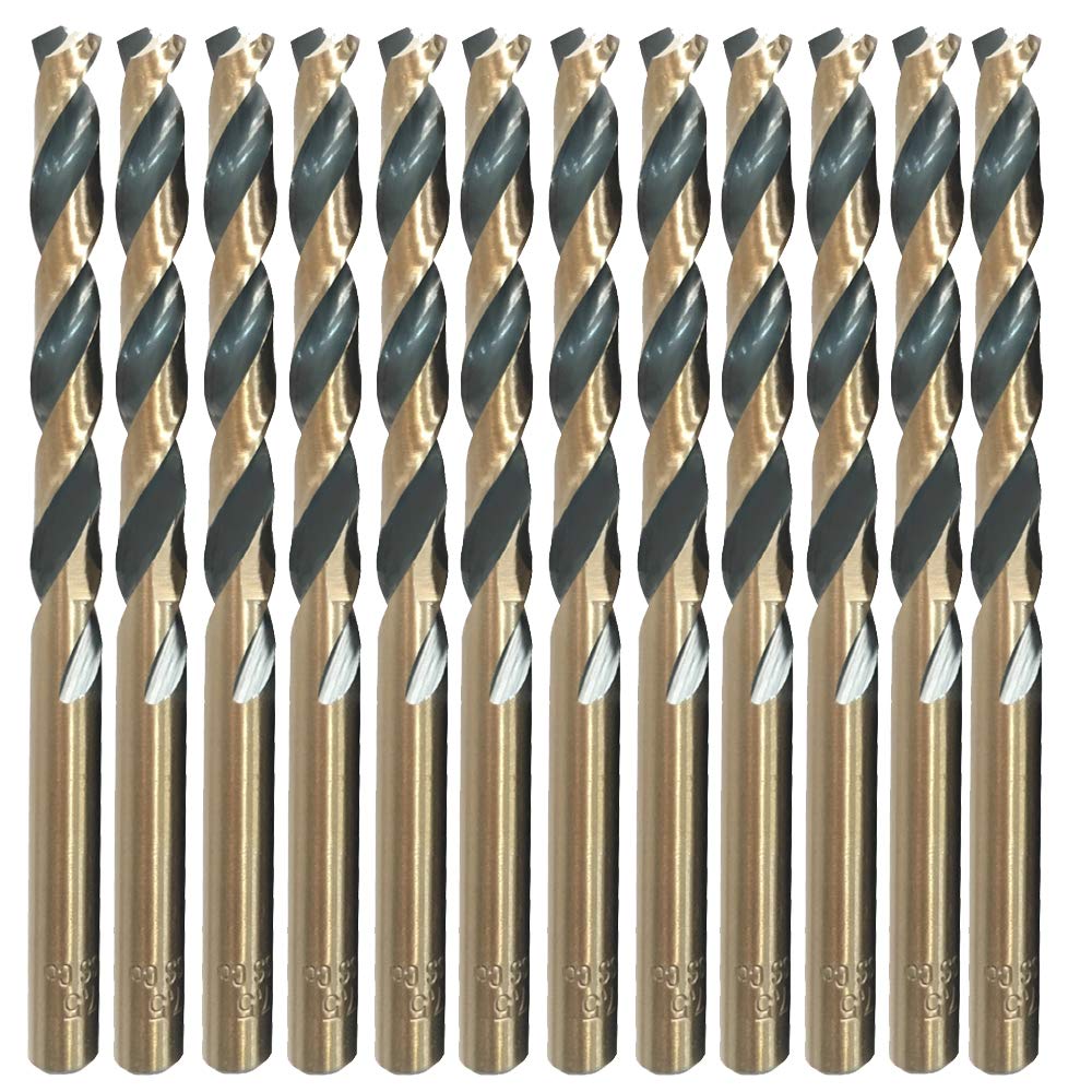 Otul 12pcs 3/32 inch x 2-1/4 inch M2 Drill Bits, Black and Gold Finish, High Speed Steel Twist Drill Bits, Jobber Length, Round Shank. Ideal for DIY, Home, General Building and Engineering Using