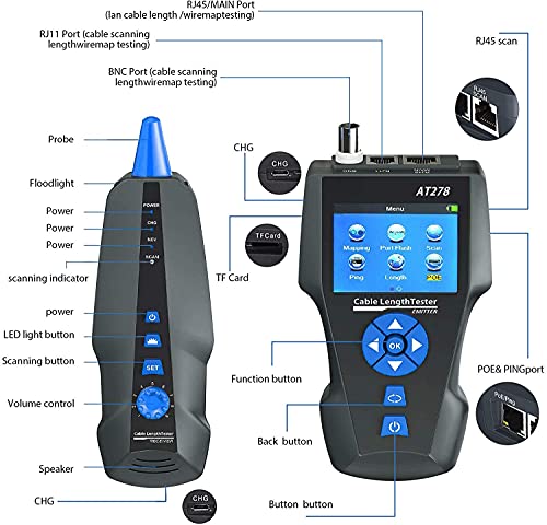 NOYAFA Network Cable Tester,AT278 TDR Multi-functional LCD Tracker For RJ45, RJ11, BNC, Metal Cable,PING/POE NF-8601S