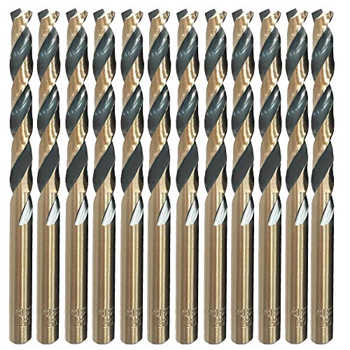 Oxtul 12pcs 7/64 inch x 2-5/8 inch M2 Drill Bits, Black and Gold Finish, High Speed Steel Twist Drill Bits, Jobber Length, Round Shank. Ideal for DIY, Home, General Building and Engineering Using