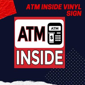 ATM Inside Vinyl Sign, 4" x 4" Sticker Decal, 2 Pack, Red and White, Self- Adhesive