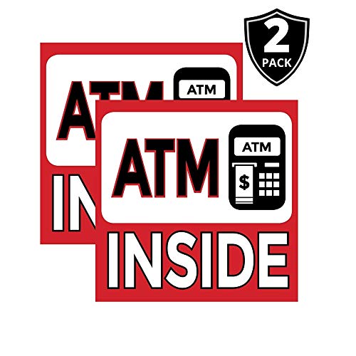 ATM Inside Vinyl Sign, 4" x 4" Sticker Decal, 2 Pack, Red and White, Self- Adhesive