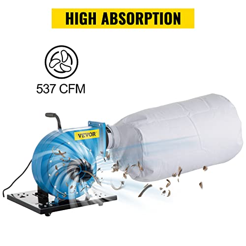 Mophorn 1HP Dust Collector, 537 CFM Wheeled Jet Dust Collection, Potable 15-Gallon Bag Dust Collector, 30 Micron Bag Filtration Dust Collector, Dust Collector Central Machinery System