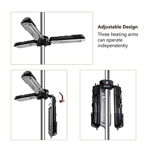 Electric Patio Parasol Umbrella Heater, Folding Outdoor Electric Infrared Space Heater with 3 Heating Panels, Super Quiet Patio Heater for Pergola or Gazabo, Waterproof IP55, 120V, 1500W