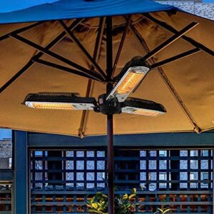 Electric Patio Parasol Umbrella Heater, Folding Outdoor Electric Infrared Space Heater with 3 Heating Panels, Super Quiet Patio Heater for Pergola or Gazabo, Waterproof IP55, 120V, 1500W