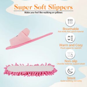 Liitrton 1 Pair Washable Mop Slippers Shoes Microfiber Chenille Reusable Dust Dirt Hair Cleaner for Office House Polishing Cleaning (Pink)