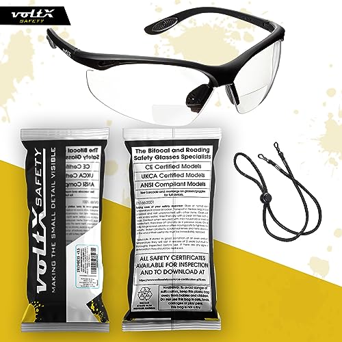 voltX 'CONSTRUCTOR' BIFOCAL Reading Safety Glasses (CLEAR +3.5 Dioptre) ANSI Z87.1+ & CE EN166F, certified/Cycling Sports Glasses includes safety cord + UV400 anti fog coated lens