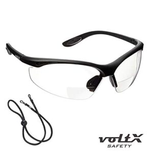 voltX 'CONSTRUCTOR' BIFOCAL Reading Safety Glasses (CLEAR +3.5 Dioptre) ANSI Z87.1+ & CE EN166F, certified/Cycling Sports Glasses includes safety cord + UV400 anti fog coated lens