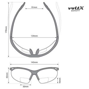 voltX 'CONSTRUCTOR' BIFOCAL Reading Safety Glasses (CLEAR +3.5 Dioptre) ANSI Z87.1+ & CE EN166F, certified/Cycling Sports Glasses includes safety cord + UV400 anti fog coated lens