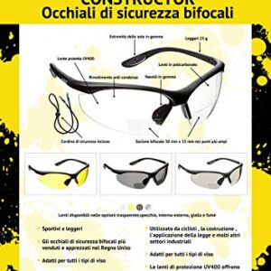 voltX 'CONSTRUCTOR' BIFOCAL Reading Safety Glasses (CLEAR +3.5 Dioptre) ANSI Z87.1+ & CE EN166F, certified/Cycling Sports Glasses includes safety cord + UV400 anti fog coated lens