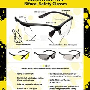 voltX 'CONSTRUCTOR' BIFOCAL Reading Safety Glasses (CLEAR +3.5 Dioptre) ANSI Z87.1+ & CE EN166F, certified/Cycling Sports Glasses includes safety cord + UV400 anti fog coated lens