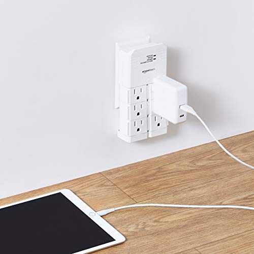 Amazon Basics Rotating 6-Outlet Surge Protector Wall Mount, 1080 Joules, White