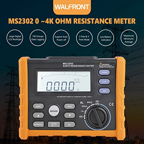 PM2302 Digital Resistance Meter Ground Earth Tester 0-4K ohm Insulation Tester Multimeter with LCD Backlight Display