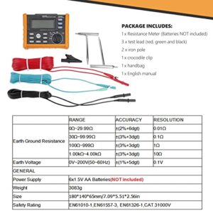 PM2302 Digital Resistance Meter Ground Earth Tester 0-4K ohm Insulation Tester Multimeter with LCD Backlight Display