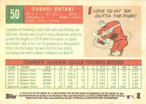 2018 Topps Archives Baseball #50 Shohei Ohtani Rookie Card