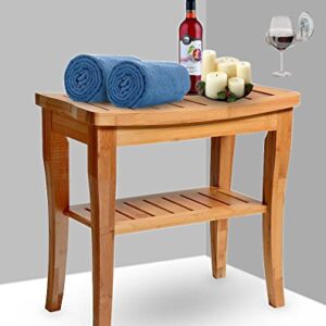 House Ur Home Shower Bench Seat Wooden Spa Bath Deluxe Organizer Stool with Storage Shelf for Seating Chair Perfect for Indoor Or Outdoor - Plus Free Value Gift Including