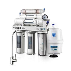 ukoke uwfs01l 6 stages reverse osmosis water filtration system, under sink ph+ alkaline remineralizing ro filter & softener, nsf/ansi 58 & iapmo platinum seal certified, 75 gallon, white