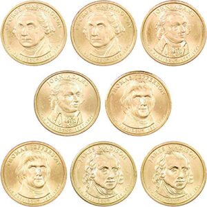 2007 p&d presidential dollar 8 coin set bu uncirculated mint state $1