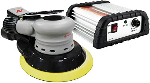 AirVANTAGE Palm-Style, Industrial-Grade Electric Sander Kit with Power Supply CENTRAL-VACUUM with Low-Profile Pad (6": 3/32- Hook & Loop)