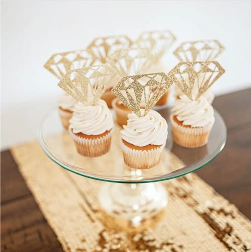 Diamond Cupcake Toppers, Bridal Shower Decorations, Diamond Donut Toppers in Gold Glitter Set of 12