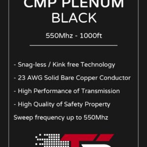 Cat6 Plenum (CMP) 1000ft Cable, 23AWG | 100% Solid Bare Copper | 550MHz | Unshielded Twisted Pair (UTP) Bulk Ethernet Cable, Available in 10 Colors