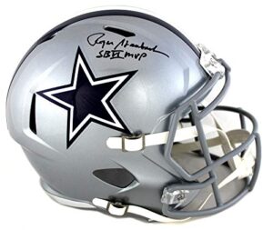 roger staubach autographed/signed dallas cowboys full size nfl speed helmet with"sb vi mvp" inscription