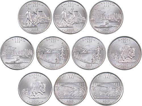 2005 P&D State Quarter 10 Coin Set BU Uncirculated Mint State 25c Collectible