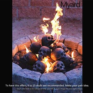 MYard Fireproof Imitated Human Fire Pit Skull Gas Log for NG, LP Wood Fireplace, Firepit, Campfire, Halloween Decor, BBQ (Qty 1, Brown - Mini, One Piece)